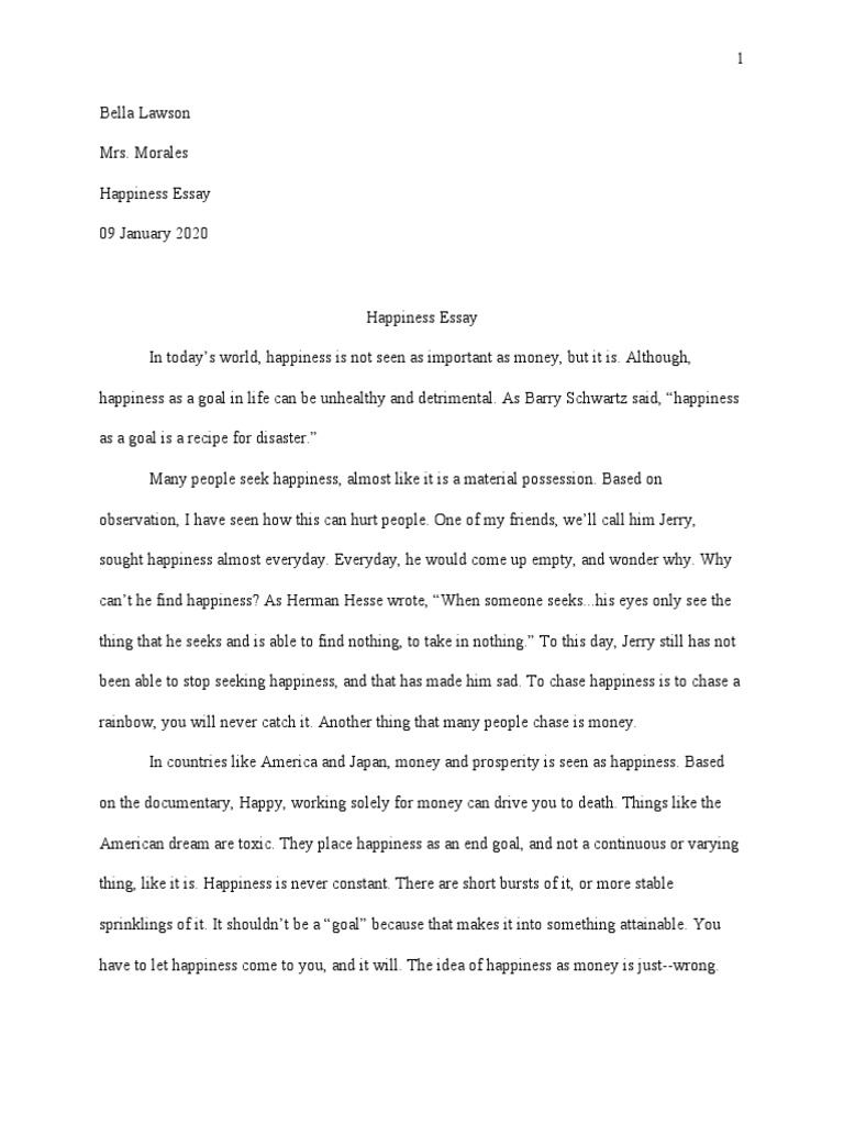 Happiness Essay Original | PDF | Happiness | Behavioural Sciences