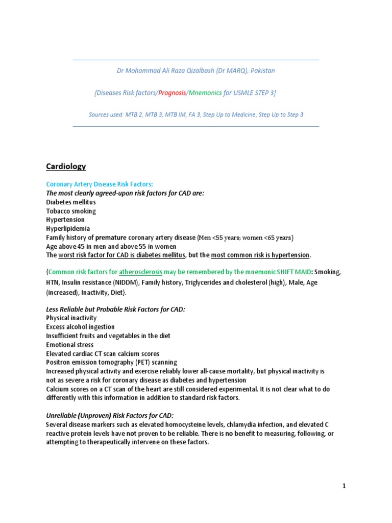 Risk Factors & Prognosis For USMLE STEP 3 PDF | PDF | Heart Failure ...