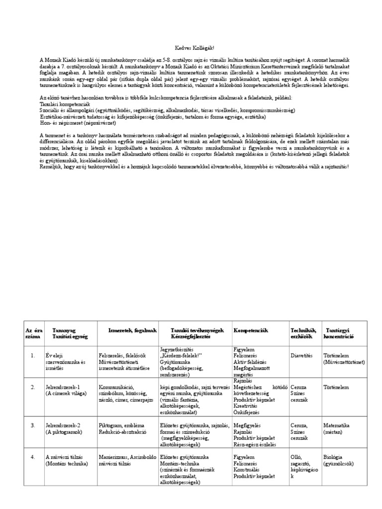 Rajz 7.o Mozaik Tanmenet | PDF