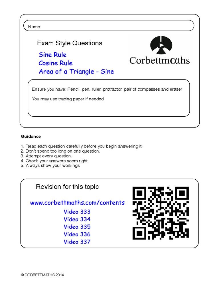 Sine and Cosine Rule pdf1 | PDF | Triangle | Area