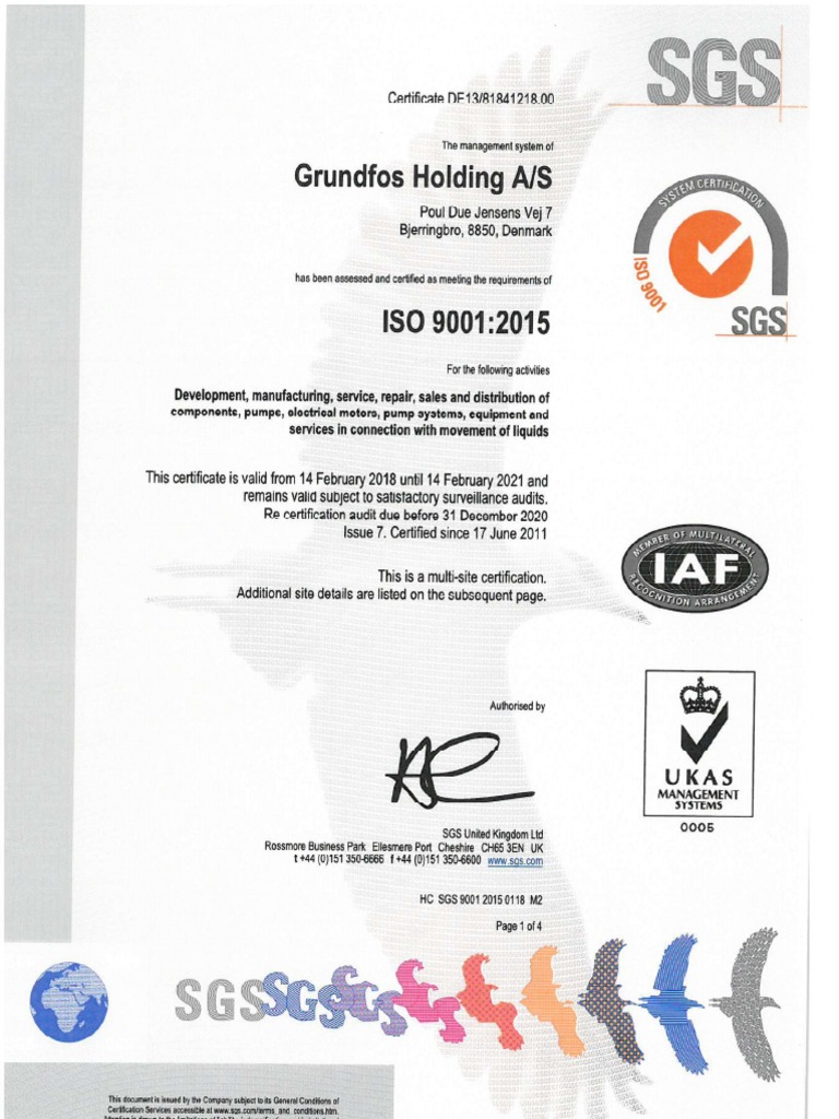 The Newest Grundfos Group ISO9001 Global Certificate | PDF