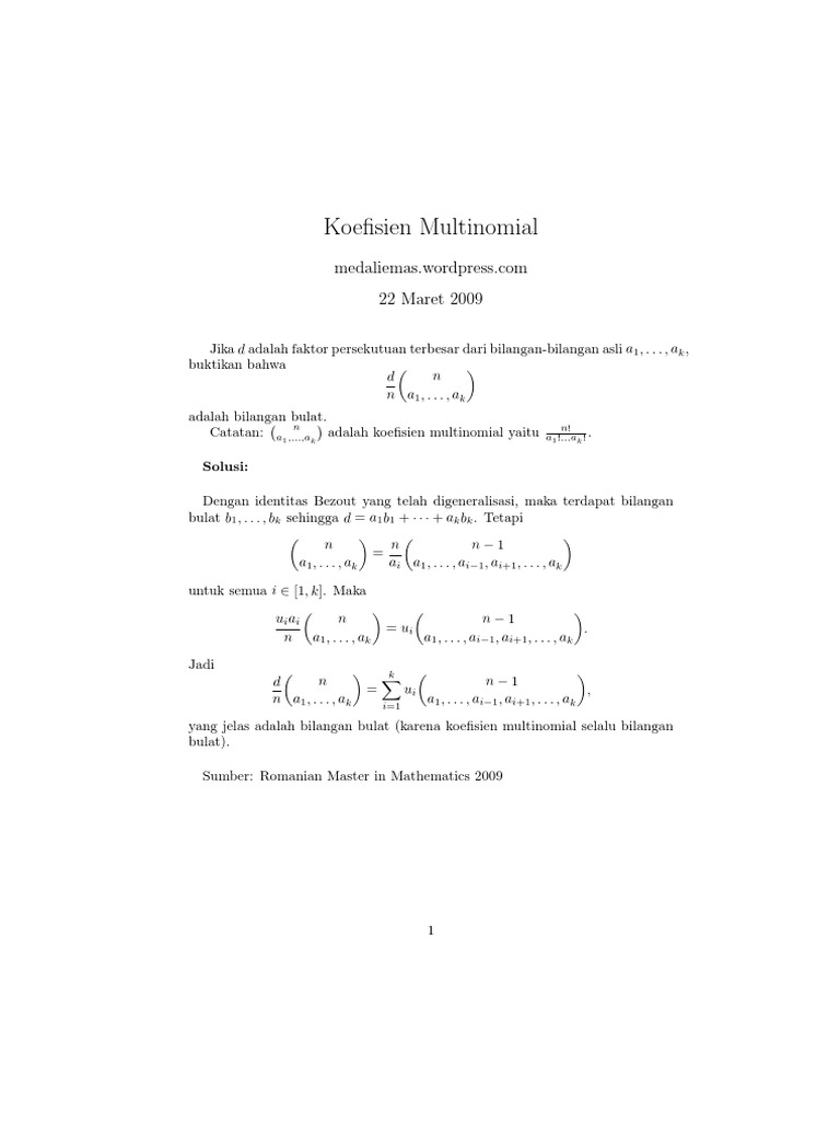 Koefisien Multinomial PDF | PDF