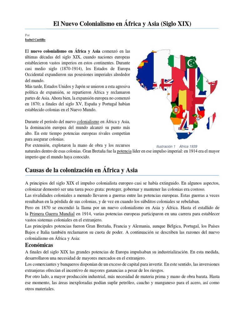 El nuevo colonialismo europeo en África y Asia a finales del siglo XIX: causas, desarrollo y ...