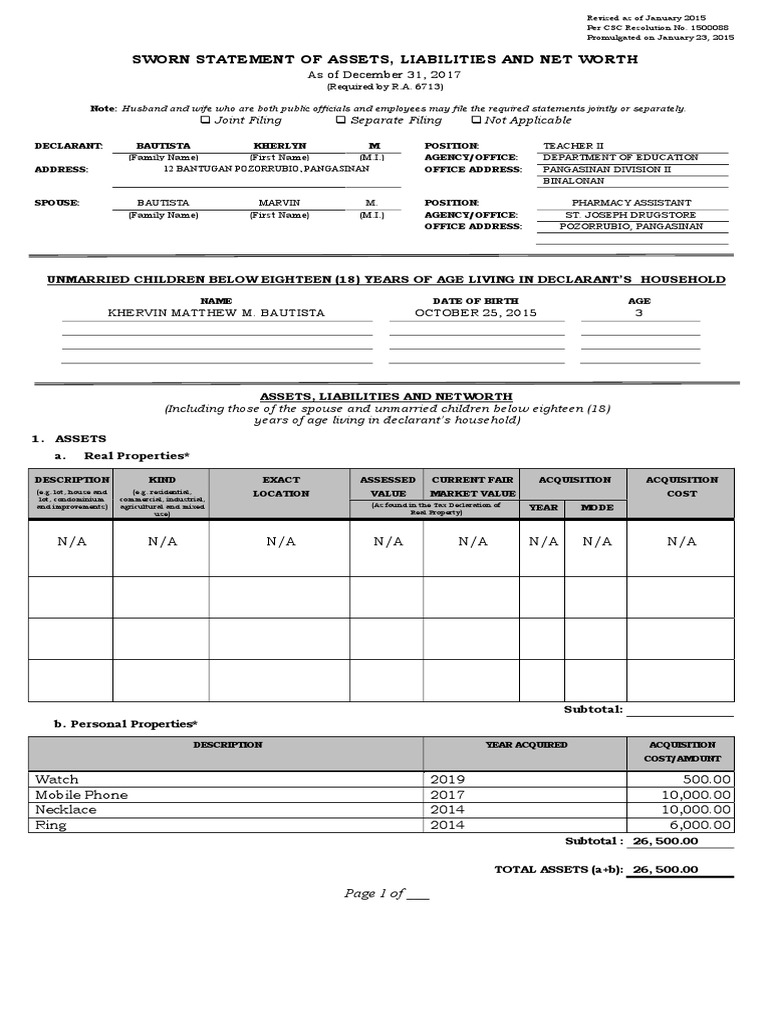 Sample Saln | PDF | Identity Document | Government