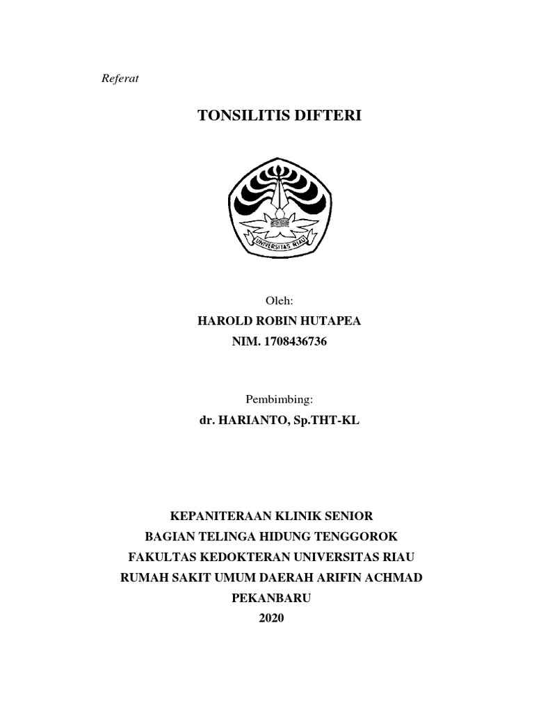 Referat Tonsilitis Difteri 1.0 | PDF