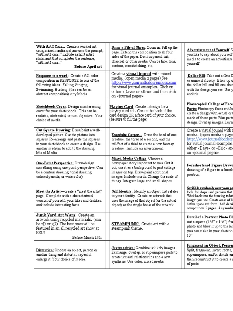 Drawing and Painting II Sketchbook Labels | PDF | Drawing | Perspective ...