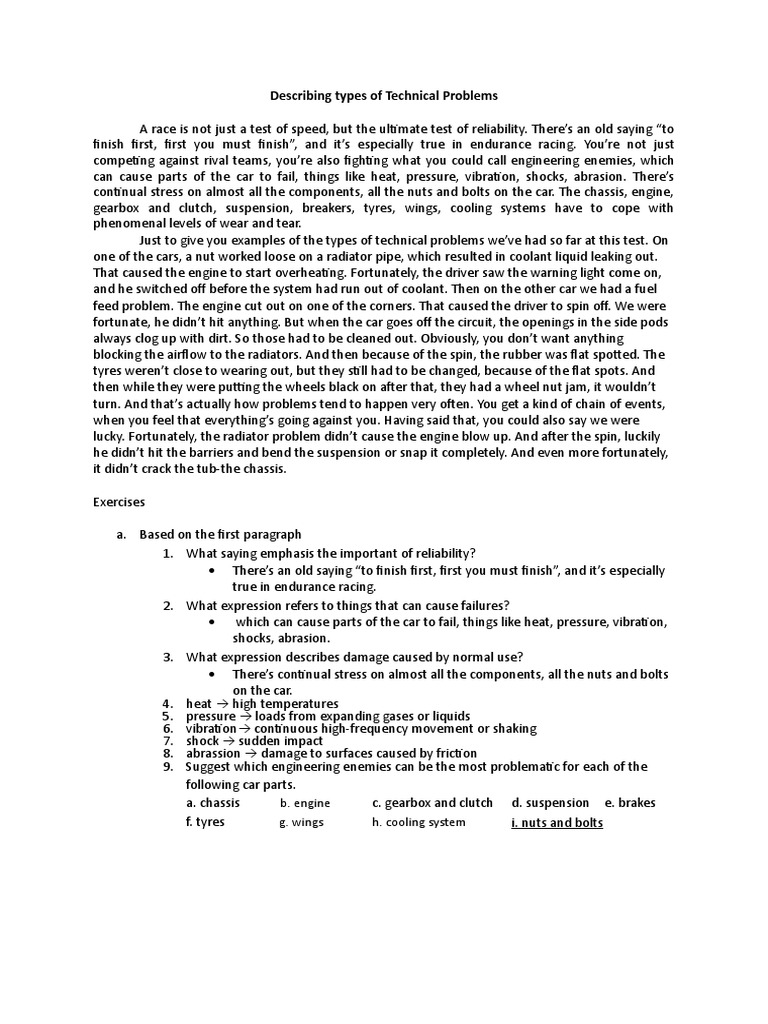 Examples of Technical Issues in Racing | PDF | Motorsport | Mechanical ...