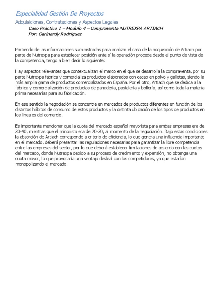 Caso Practico - Modulo 4 - Compraventa Nutrexpa Artiach | PDF