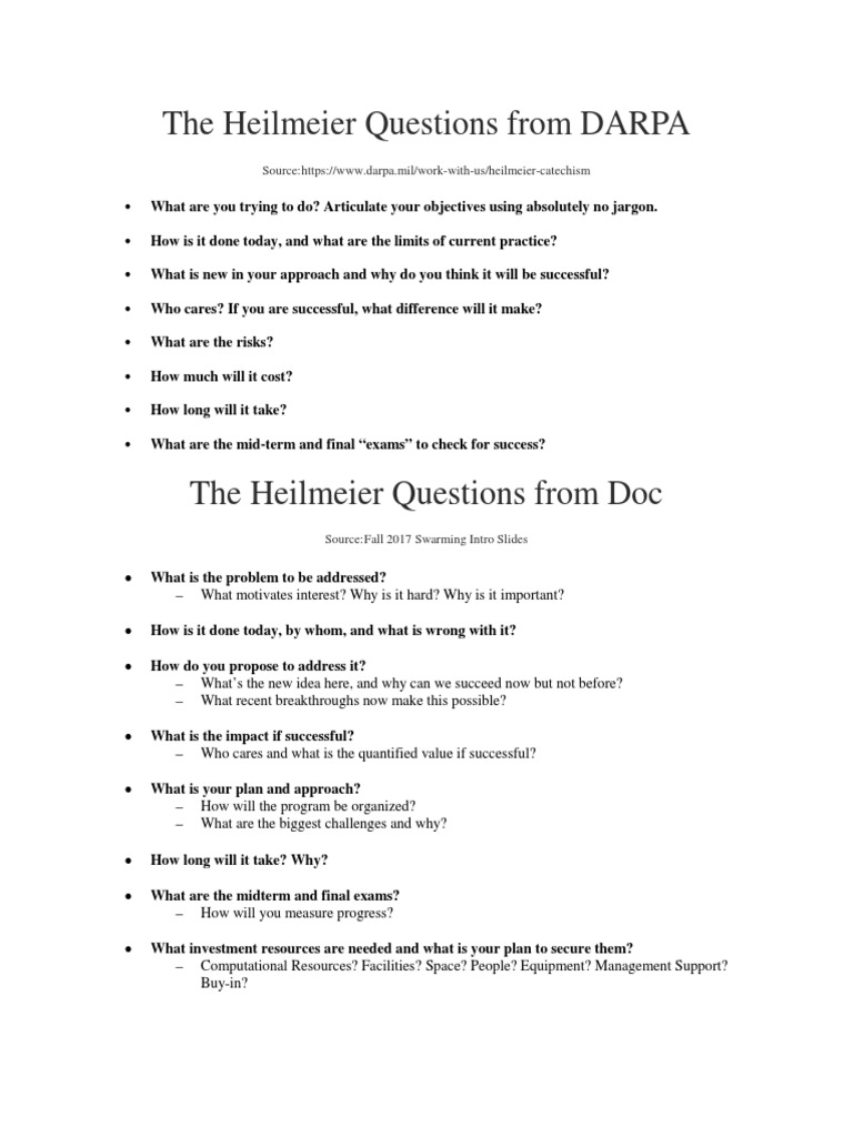 The Heilmeier Questions | PDF | Career & Growth | Business
