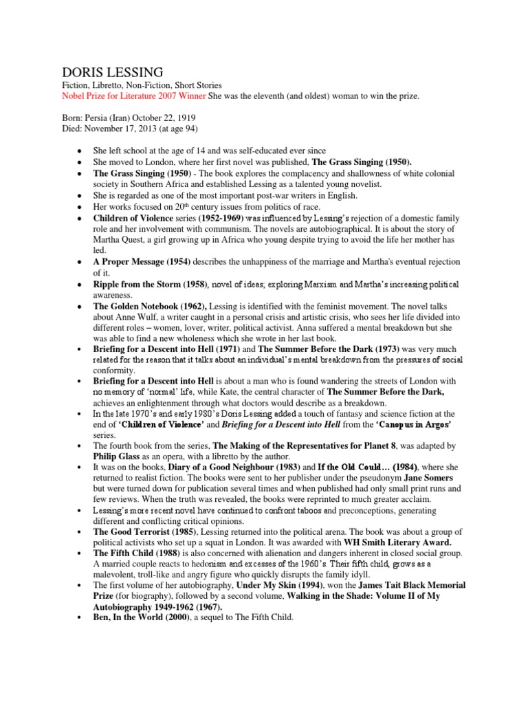 Doris Lessing | PDF | Doris Lessing | Books