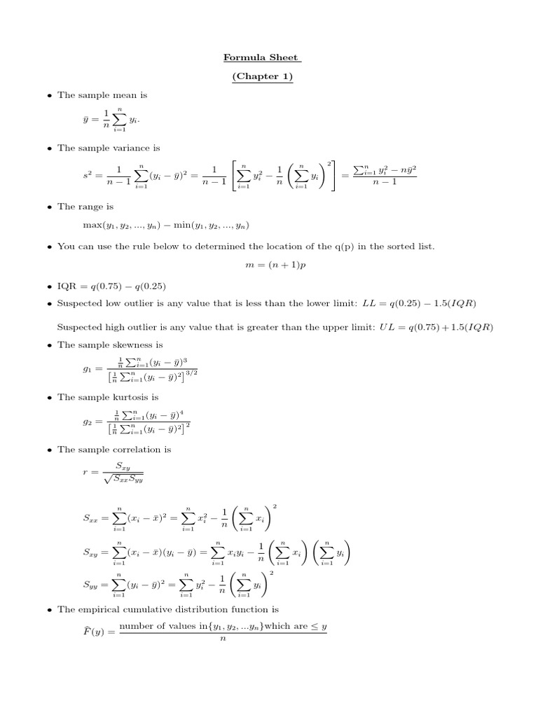 Stat231 Final Formula Sheet | PDF | P Value | Confidence Interval