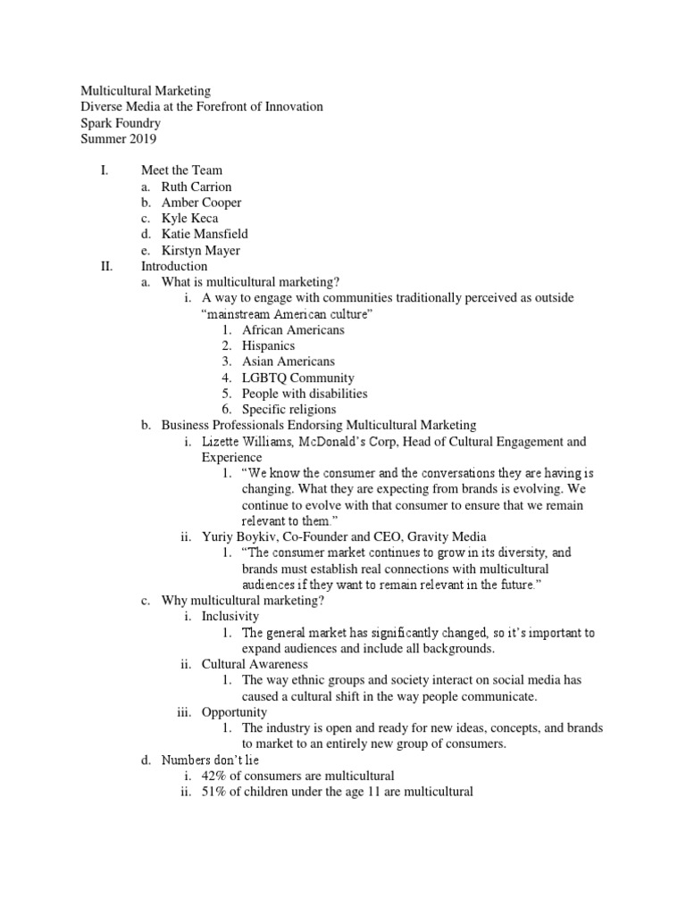 Multicultural Marketing Outline | PDF | Multiculturalism | Marketing