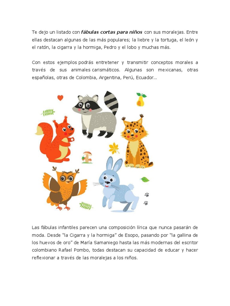 Fábulas Cortas para Niños con Moralejas | PDF | Fábula | Aves