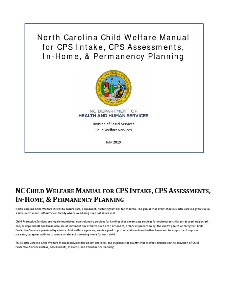 Cps Manual Intake NC | PDF | Child Protective Services | Child Neglect
