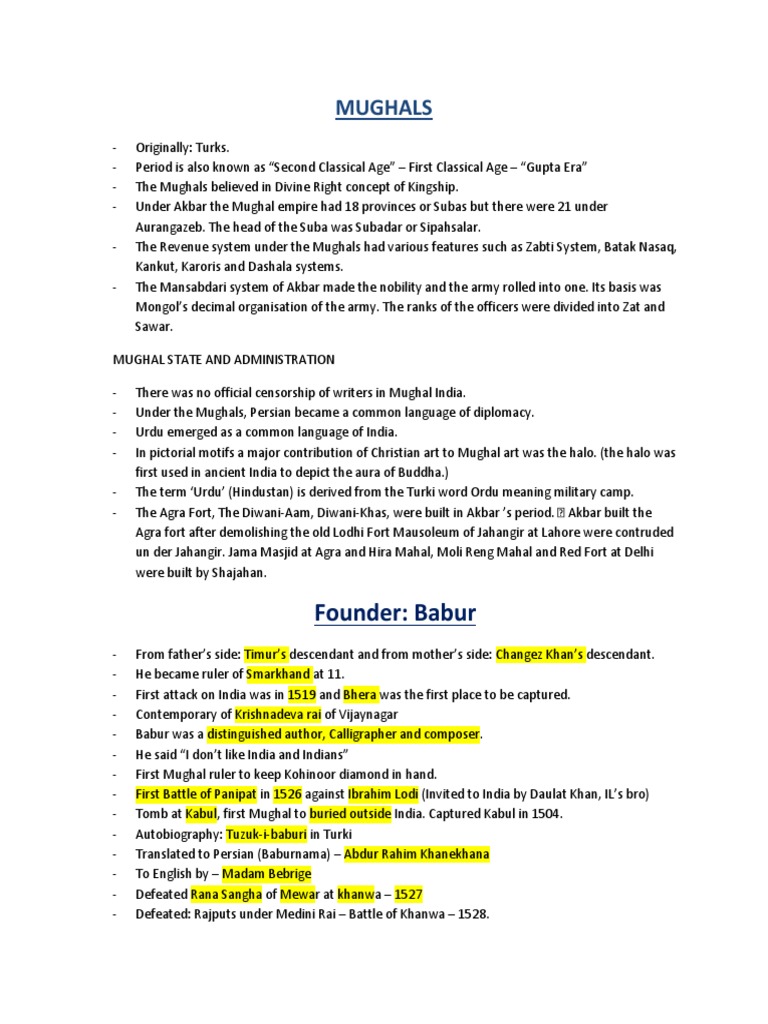 MUGHALS | PDF | Mughal Empire | Timurid Dynasty