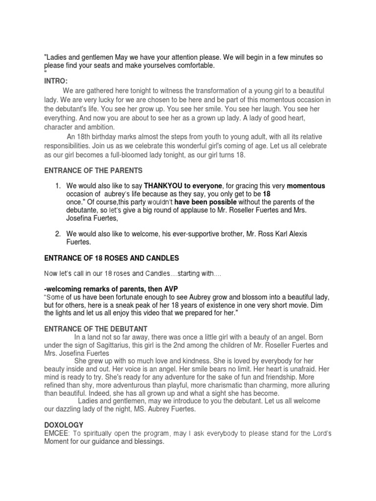 Aubrey Debut Script | PDF | Birthdays