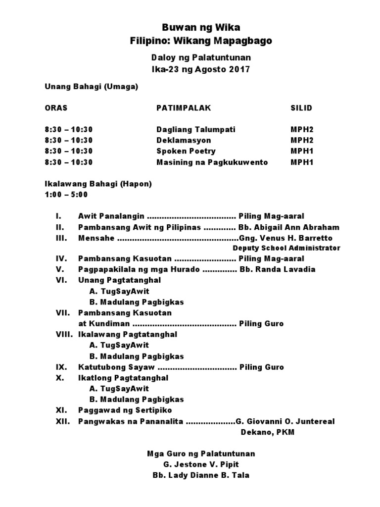 Daloy NG Programa FILIPINO | PDF