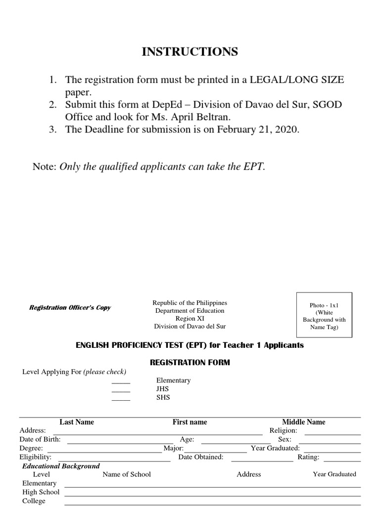 EPT Registration Form | PDF | Government Information | Government And ...