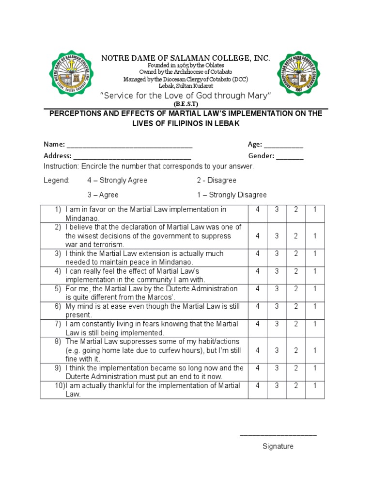 Survey Questionnaire | PDF | Martial Law | Government