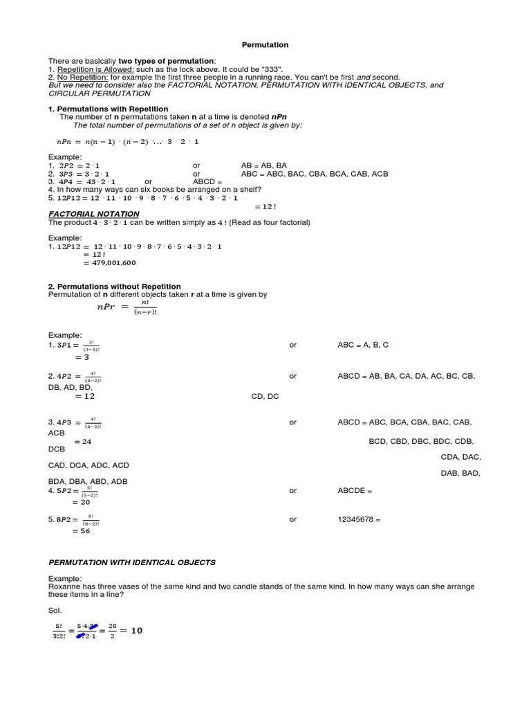 Permutation and Combination | Download Free PDF | Permutation | Number ...