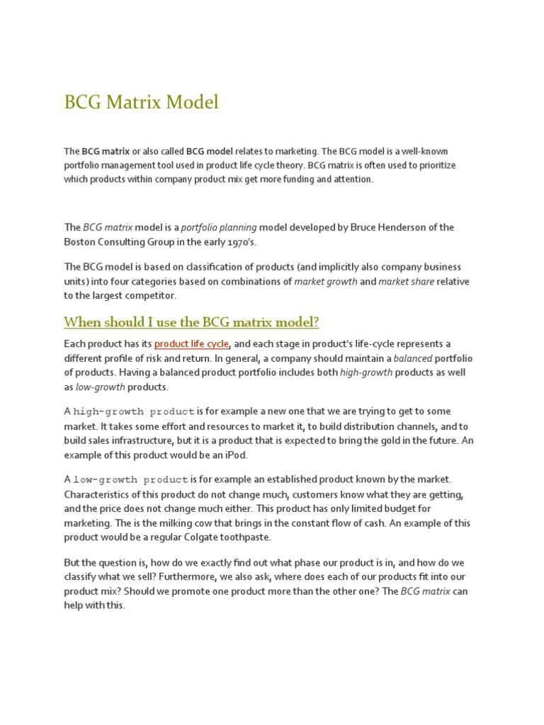 BCG Matrix Model | PDF | Microeconomics | Matrix Theory
