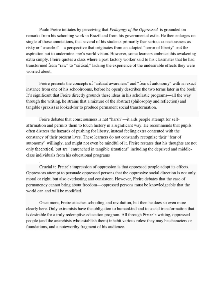 Reflection On Pedagogy of The Oppressed by Freire | PDF | Philosophical ...