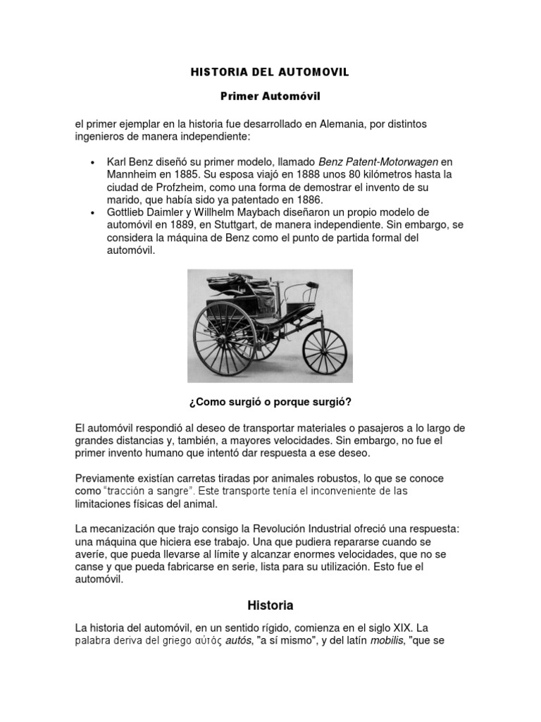 La Historia Del Automovil | PDF | Coche | Motor de combustión interna