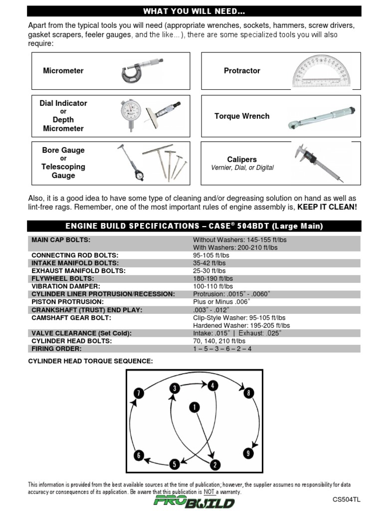 Case 504 BDT Large Main Torques | PDF | Cylinder (Engine) | Screw