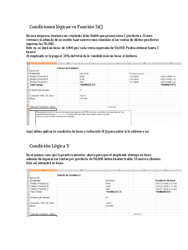 Condiciones Lógicas Vs Función Si | PDF