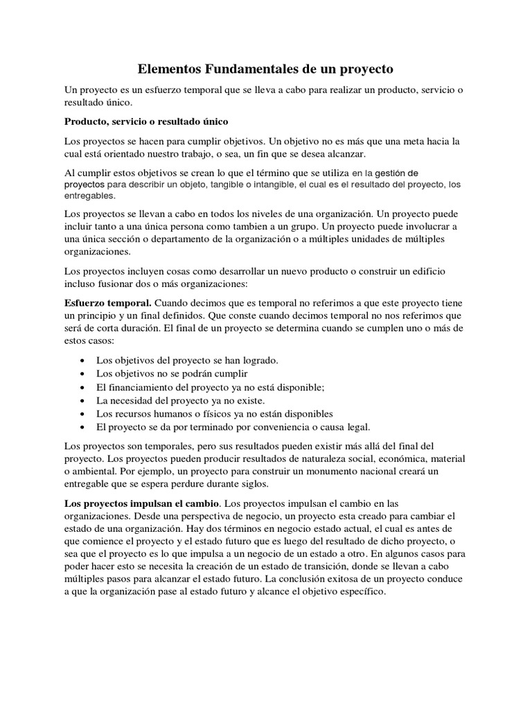 Elementos Fundamentales de Un Proyecto | PDF | Estado (política ...