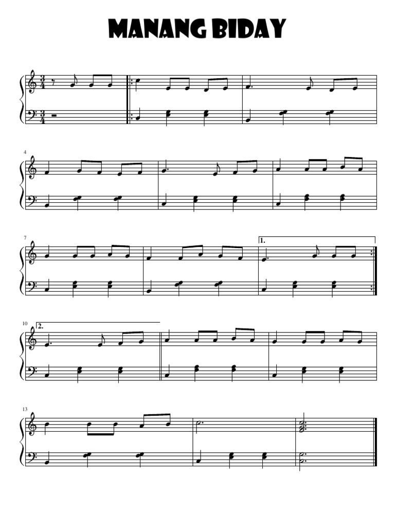 Manang Biday Key of C (Piano Recital - Intermediate Level) | PDF