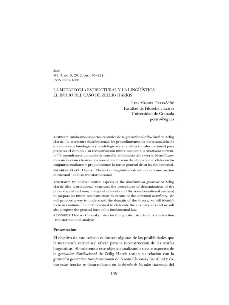 Peris Viñé 2012 ZELLIG HARRIS Y SU LINGUÍSTICA | PDF | Fonología | Noam ...