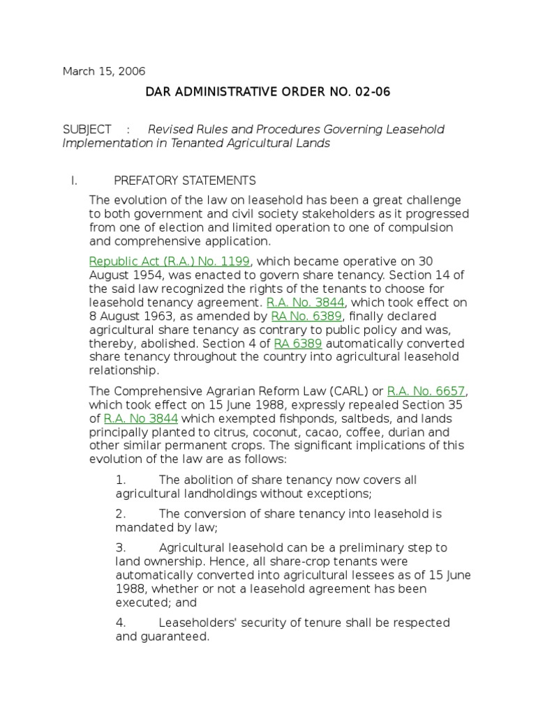 Dar Administrative Order No. 02-06 | Download Free PDF | Leasehold ...