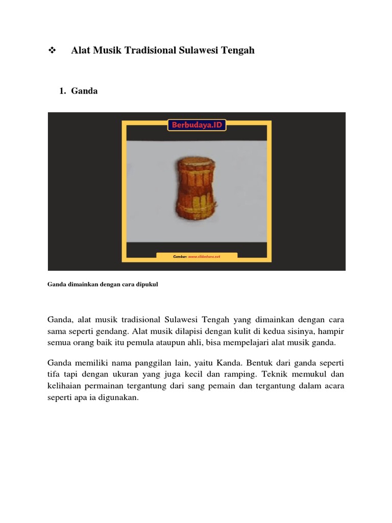 Alat Musik Tradisional Sulawesi Tengah | PDF | Seni