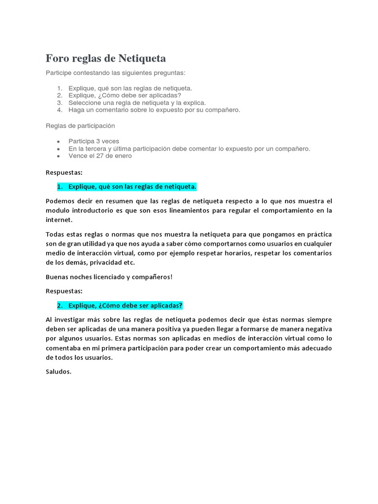 Foro Reglas de Netiqueta | PDF | Comunicación | Conceptos psicologicos