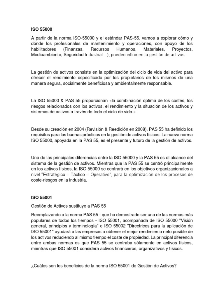 Iso 55000 | PDF | Gestión de activos | Calidad (comercial)