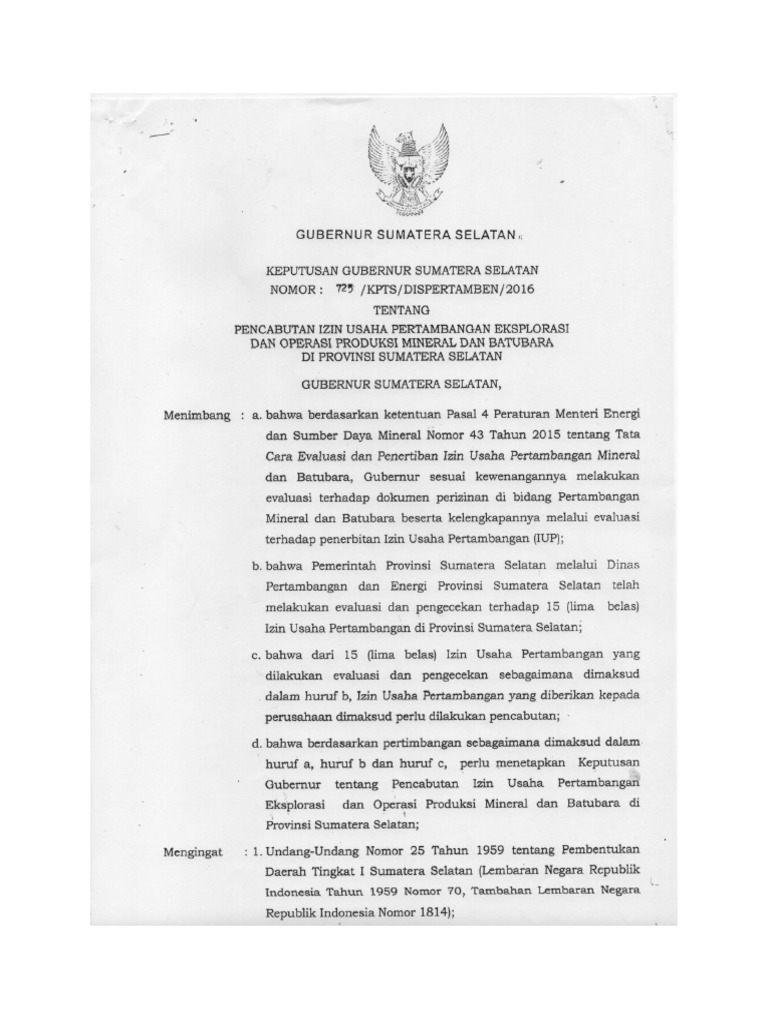 SK No 725 Pencabutan IUP | PDF