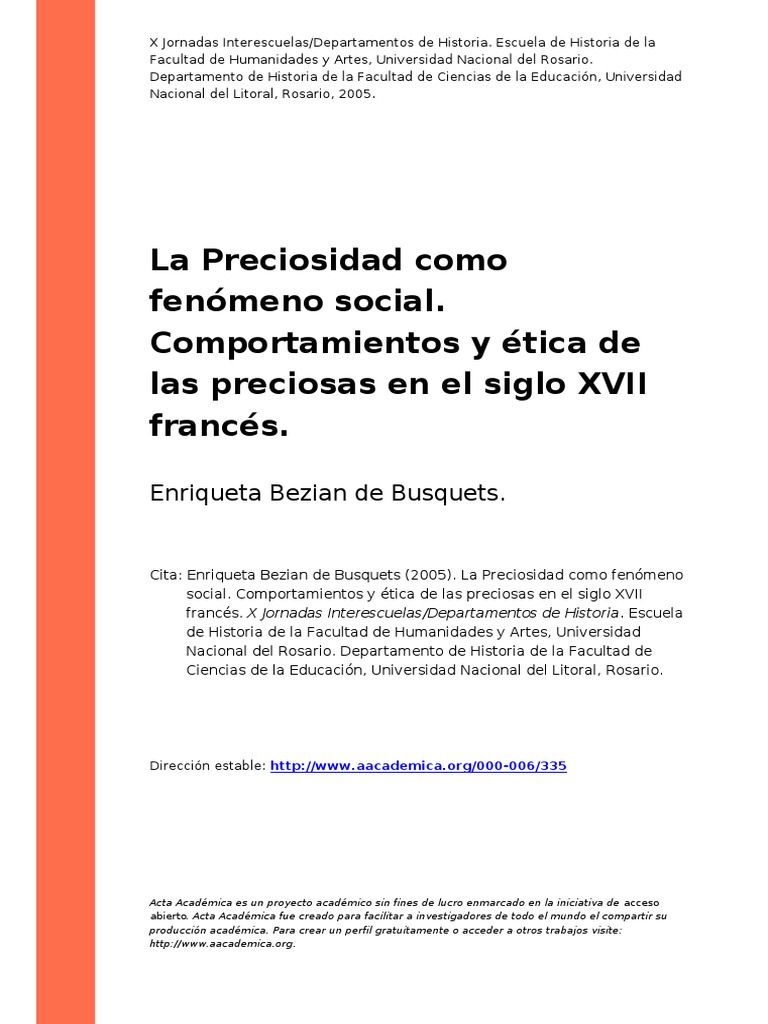 Preciosismo Fenómeno Social | PDF | Molière | Amor