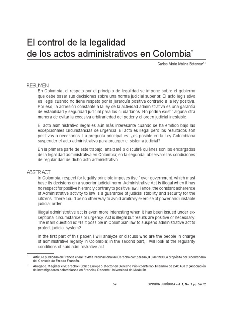 Control de Legalidad de Los Actos Administrativos | PDF | Juez | Ley de ...