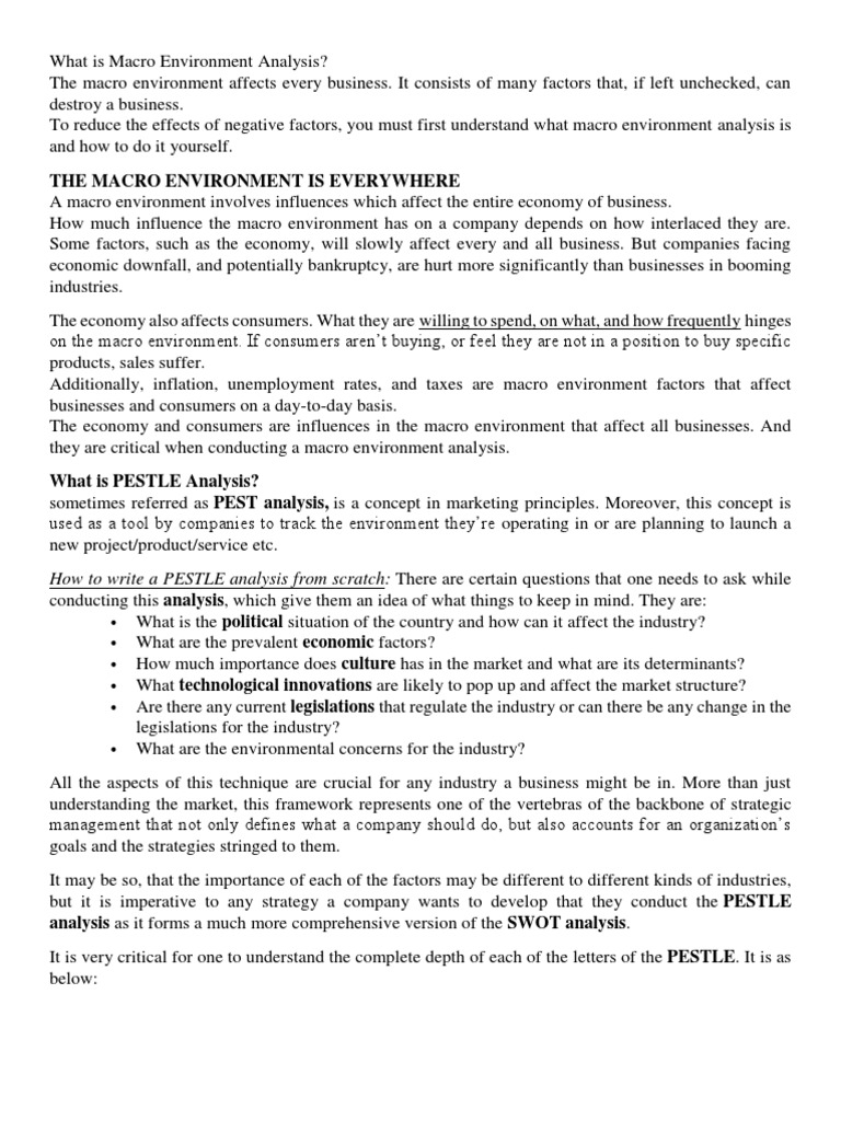 What Is Macro Environment Analysis | PDF | Macroeconomics | Swot Analysis