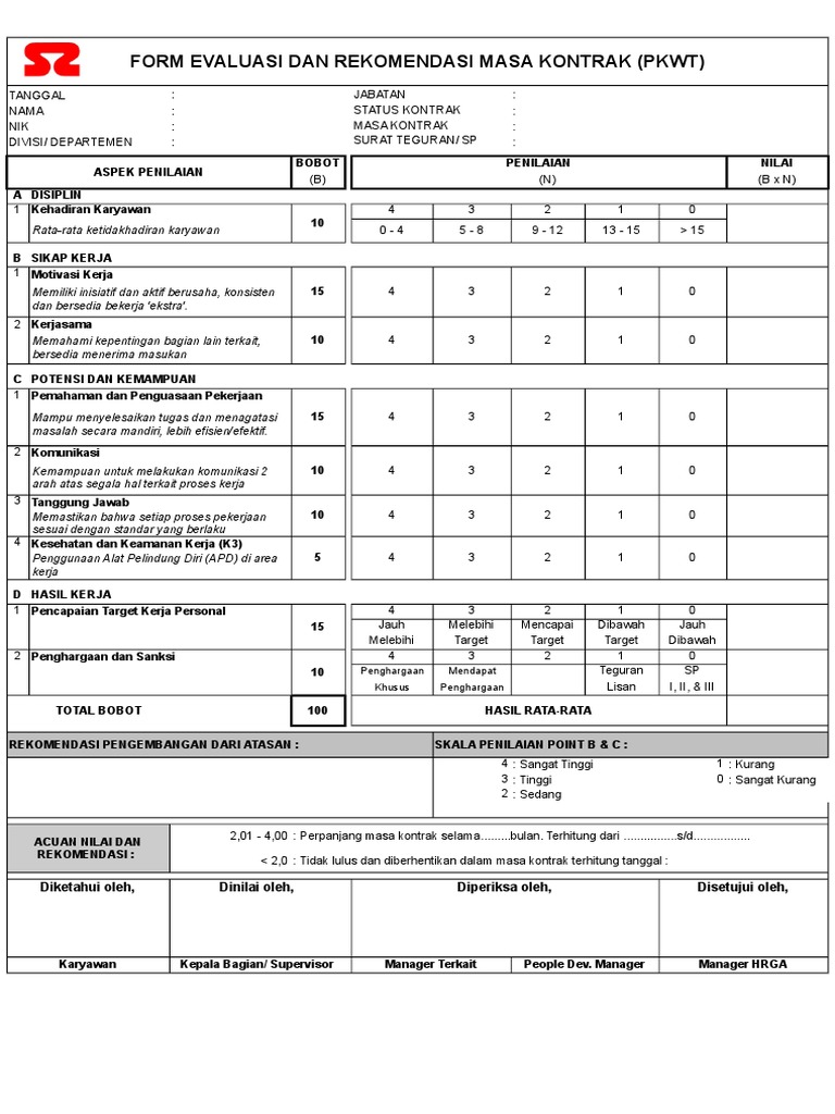 Form Evaluasi Dan Rekomendasi Masa Kontrak - Draft | PDF
