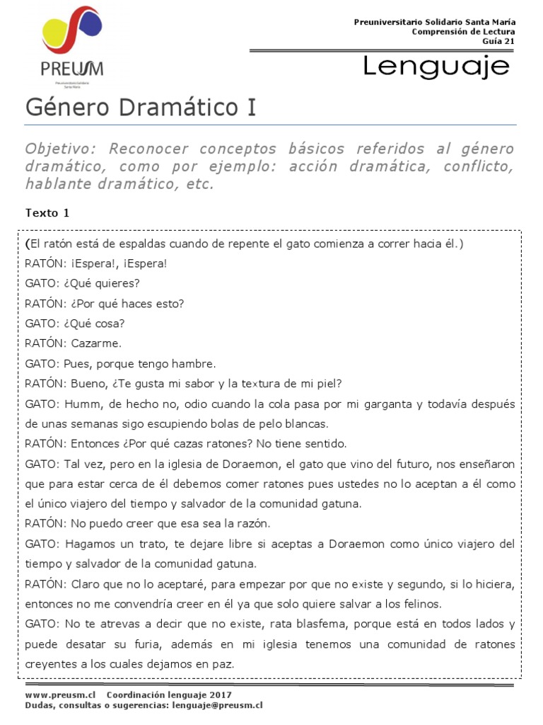 (COMPRENSIÓN) Guía 21 Género Dramático I | PDF | Teatro | Gatos
