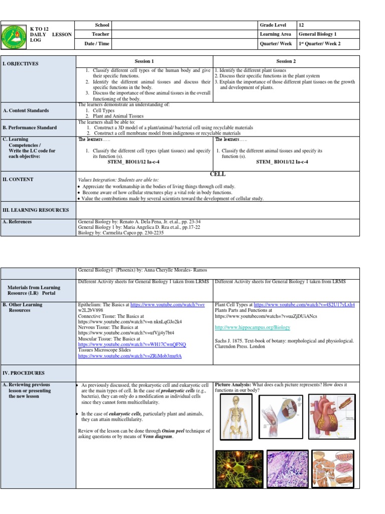 DLL SHS STEM Grade 12 - General Biology1 Quarter1 Week2 .Docx | PDF ...