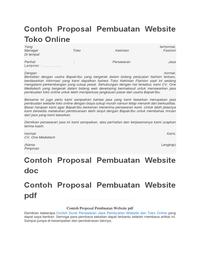 Contoh Proposal Pembuatan Website Toko Online | PDF