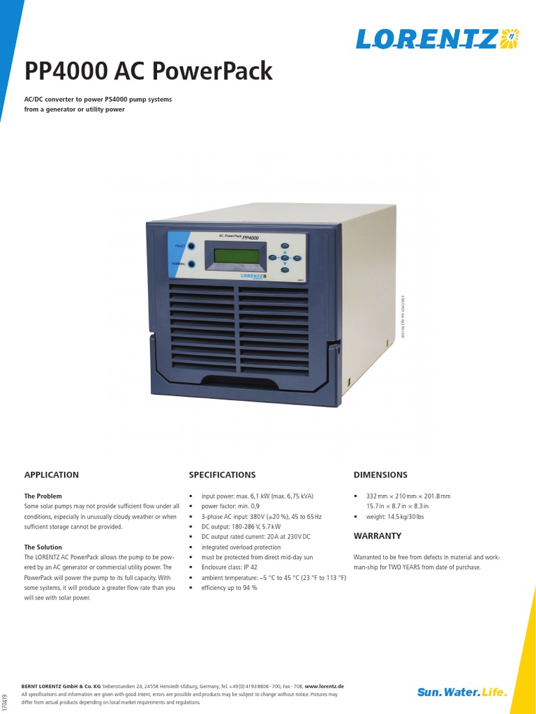 LORENTZ PP4000 AC PowerPack Guide | PDF | Alternating Current | Power ...