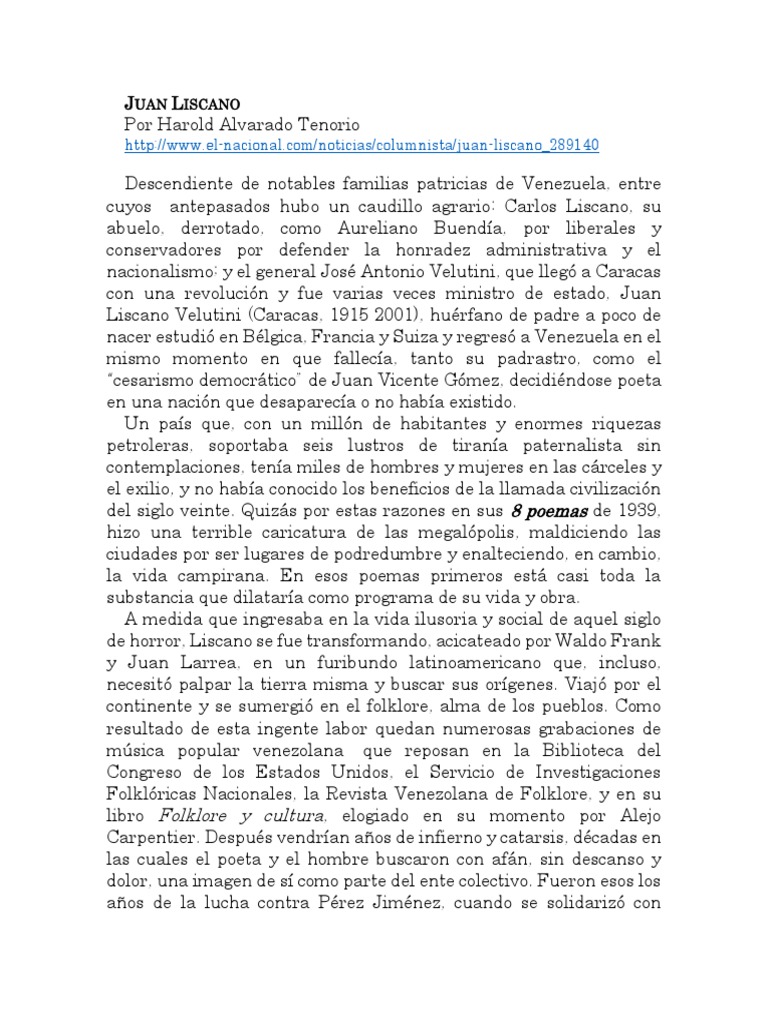2019 Juan Liscano | PDF | Venezuela | España