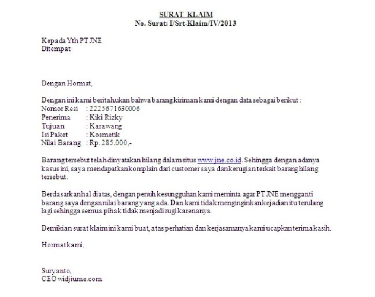 Contoh Surat Klaim | PDF