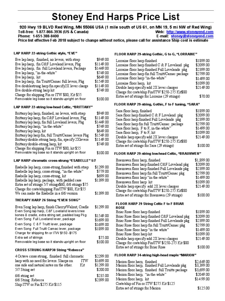 Harp Price List | PDF | String Instruments | Musical Instruments