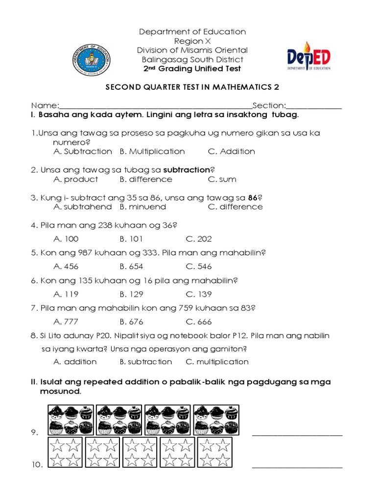 2nd Quarter Test GRADE 2 (Sinugbuanong Binisaya) | PDF