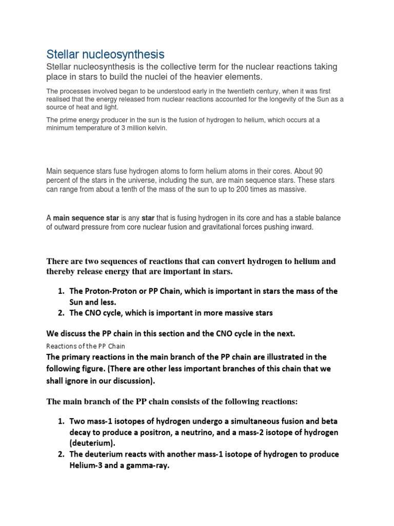 Stellar Nucleosynthesis Explained | PDF | Nuclear Fusion | Nuclear Reaction